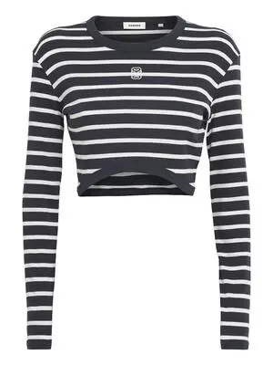 Sandro Cotton Stripe Crop Top - Blue