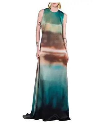 ROKSANDA Sylas Abstract Satin Twist-back Gown - Blue