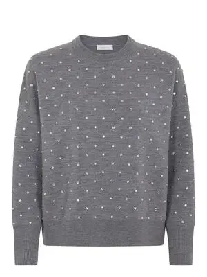 Rabanne Crystal Embellished Merino Wool Crewneck Sweater - Grey