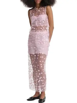 Cecilie Bahnsen Utania Floral Sequin Tulle Top - Pink