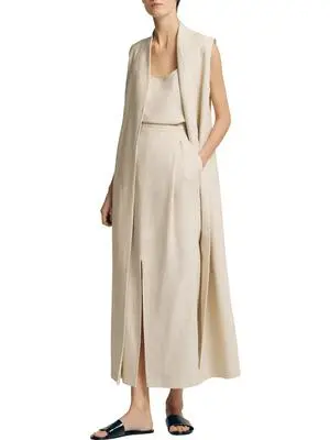 SEV Linen Shawl Collar Long Vest - Neutral