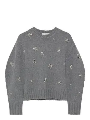 Simkhai Coraline Crystal Wool Cashmere Crewneck Sweater - Grey