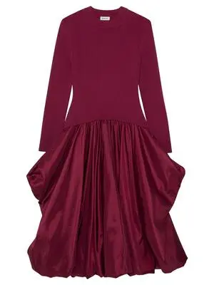 Simkhai Knit Taffeta Combo Gathered Midi Dress - Red