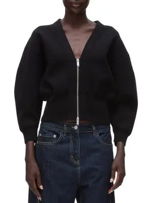 3.1 Phillip Lim Cotton Blend Knit Sculpted-sleeve Crop Cardigan - Black