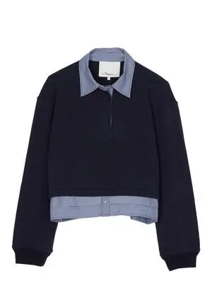 3.1 Phillip Lim French Terry Poplin Combo Polo Shirt - Blue
