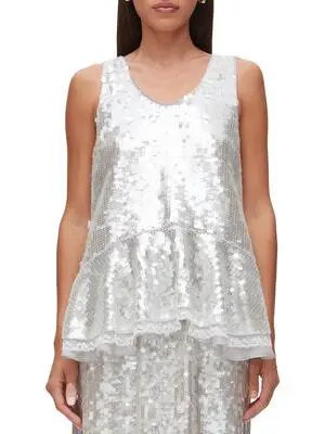 3.1 Phillip Lim Sequin Paillette Tied Flounce Tank Top - Silver