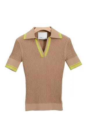 3.1 Phillip Lim Textured Knit Polo Top - Brown