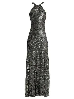 Francisco Arce Calixta Sequin High-neck Gown - Silver