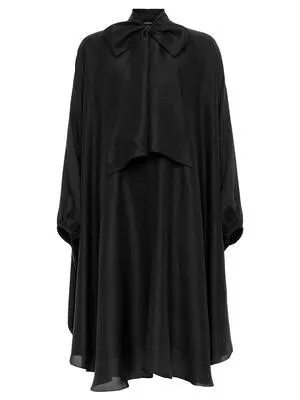 Azeeza Emlyn Silk Tie-neck Cape Midi Dress - Black