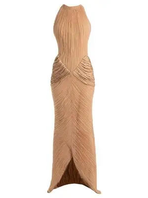 Francisco Arce Zele Pleated Tulle Draped Gown - Brown