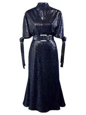 EDELINE LEE Pedernal Sequin Belted Tie-Sleeve Midi Dress
