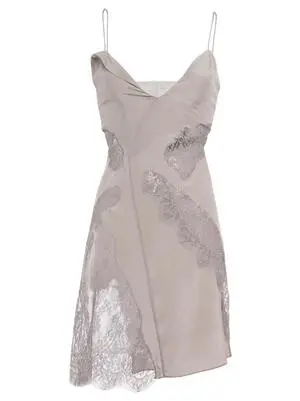 BYVARGA Jasmine Silk Lace Mini Slip Dress - Grey