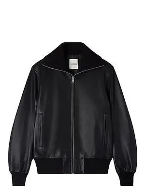 Sandro Zipped Leather Jacket - Black