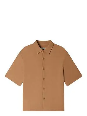 Sandro Textured Shark-collar Stretch-woven Shirt - Camel