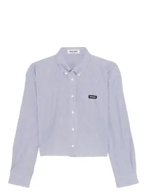 Miu Miu MIU MIU Crop Check Poplin Shirt Blue