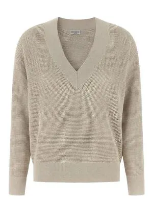Brunello Cucinelli BRUNELLO CUCINELLI Openwork V-Neck Sweater Nude & Neutrals