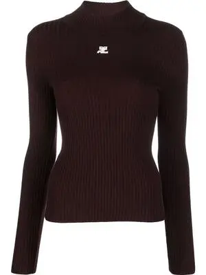COURREGES Ribbed High Neck Sweater - Red