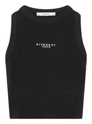 Givenchy Cotton Cropped Tank Top With Paris Print - Black