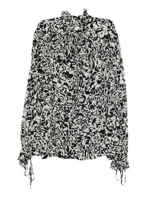 Dries Van Noten Catya Abstract Printed Shirt With Ruffle Collar - Black