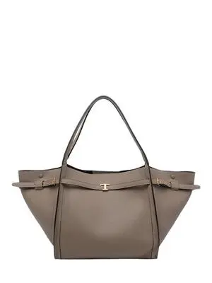 TOD`S Tod's Medium Leather Shopping Bag With T Timeless Strap - Nude & Neutrals
