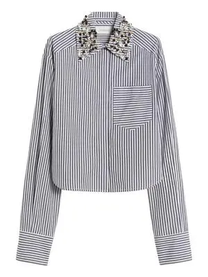 Sportmax Striped Poplin Embellished Collar Crop Shirt - Multi