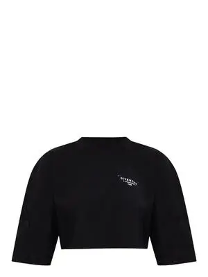 Givenchy Cropped Cotton T-shirt With Stamp Print - Black