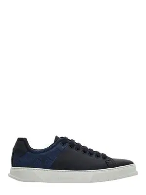 FERRAGAMO Clayton Monogram Jacquard Leather Sneakers - Blue
