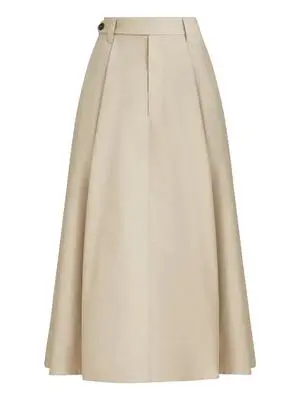 Brunello Cucinelli Brunello Cucinelli Techno Cotton Poplin Sartorial Skirt With Monili Nude & Neutrals