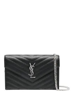 Saint Laurent Cassandre Envelope Chain Wallet In Grain De Poudre Leather - Black