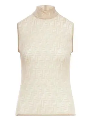 Fendi High Neck Ff Jersey Top - Nude & Neutrals