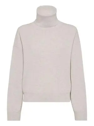 Brunello Cucinelli High Neck Ribbed Sweater - Grey