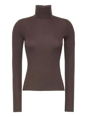 Victoria Beckham Wool Turtleneck Sweater Brown