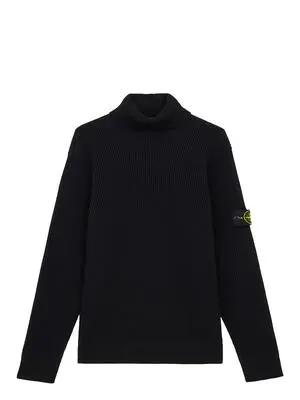 Stone Island High Neck Ribbed Wool Pullover - Black