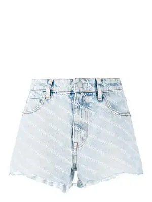 Alexander Wang All-over Logo Printed Denim Shorts - Blue