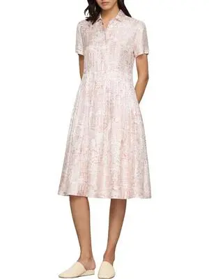Lafayette 148 New York Landmarks Print Silk Twill Shirtdress - Dahlia Multi