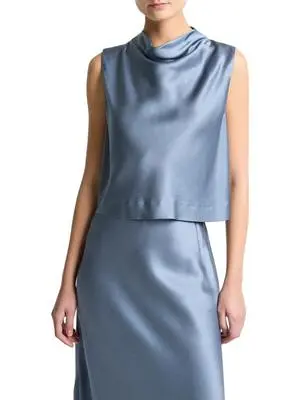Vince Cowl Neck Sleeveless Satin Top - Azul