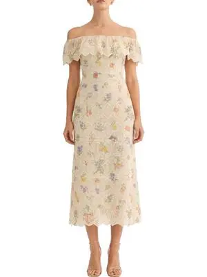 AROSE STUDIO Brinley Embroidered Off-the-shoulder Midi Dress - Multi