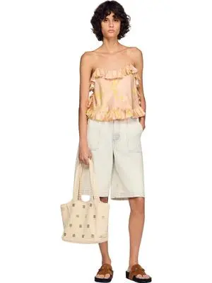 Sandro Floral Print Crop Top - Pink / Green