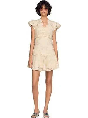 Sandro Floral Guipure Mini Dress - Ecru