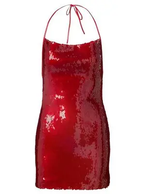 David Koma Sequin-embellished Halterneck Mini Dress - Red