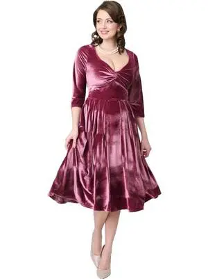 Unique Vintage 1950s Front Twist Swing Dress Mauve Pink