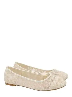 KAILEE P Baba Crochet Lace Ballet Flats - Ivory
