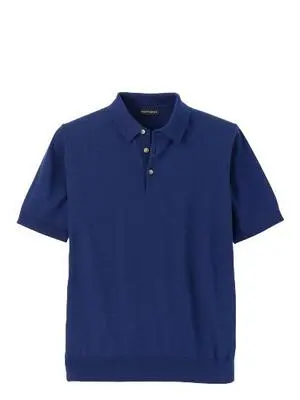 PAUL FREDRICK Supima Cotton Three Button Polo Navy