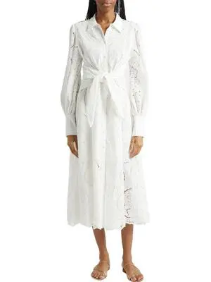 Camilla Eyelet Tie Waist Shirtdress - A Tiled Wonderland