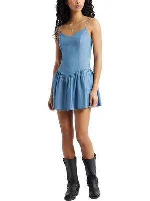 Bp. Cotton Chambray Mini Dress - Medium Chambray