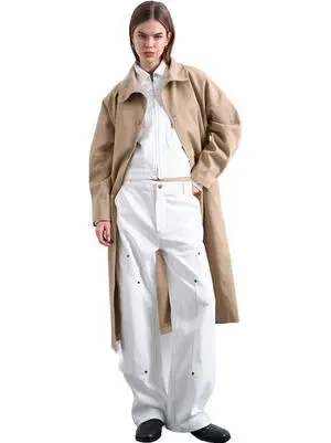 Topshop Stand Collar Longline Coat - Beige