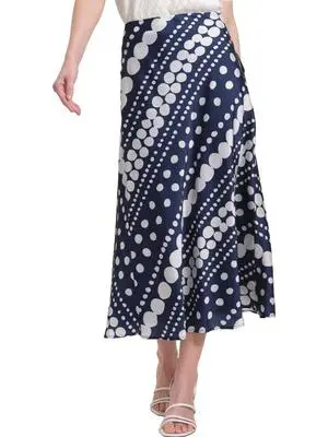 ISAAC MIZRAHI NEW YORK Mia Bias Cut Midi Skirt - Dot Navy