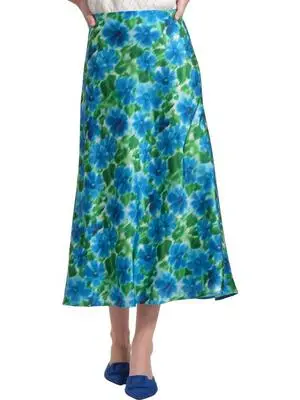 ISAAC MIZRAHI NEW YORK Mia Bias Cut Midi Skirt - Green Multi