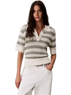 Calvin Klein Open Stitch Sweater Polo Shirt - Shadow Stripe