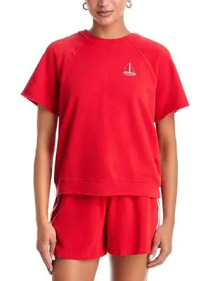 Aqua Julia Sail Boat Short Sleeve Sweatshirt - Red